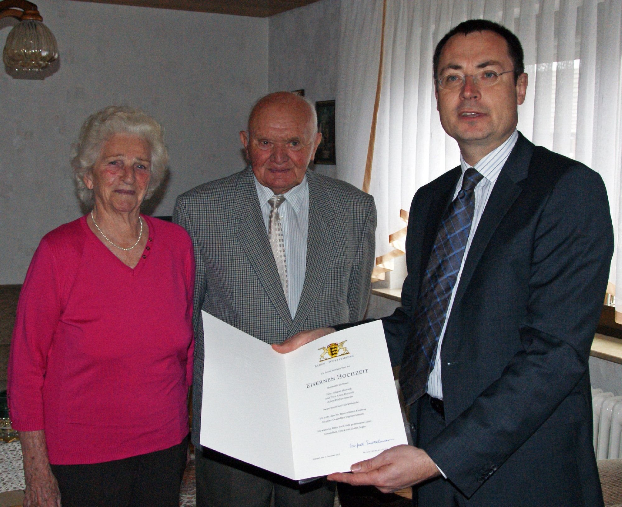 OB Rentschler gratuliert zu 65 Jahren Eheglück