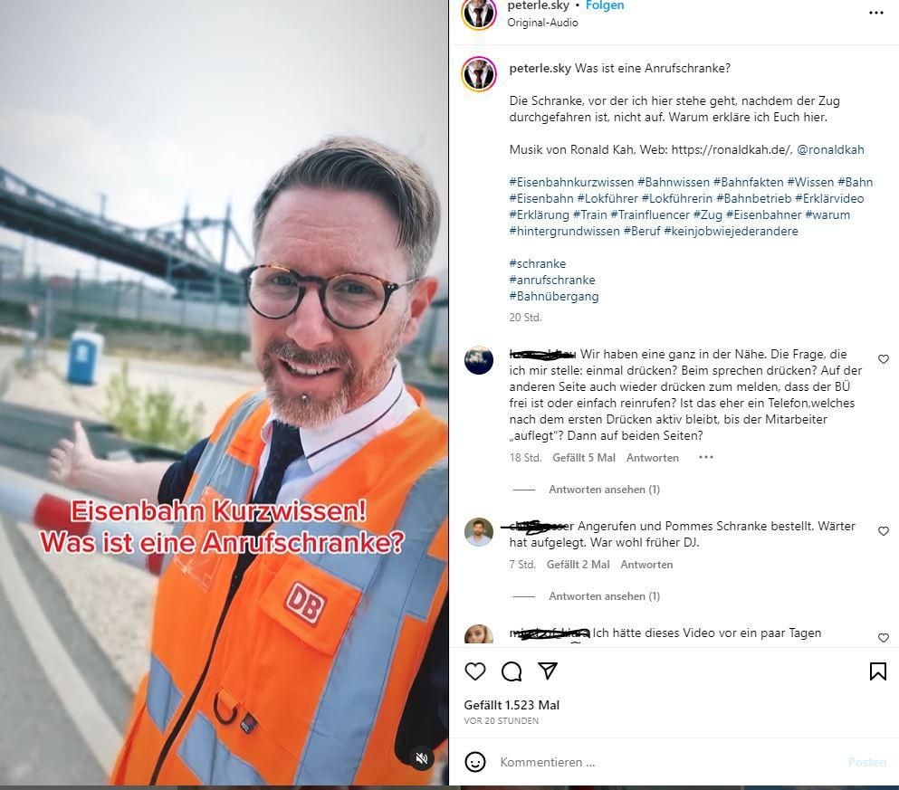 Peterle Sky begeistert auf Instagram mit „Eisenbahn–Kurswissen“