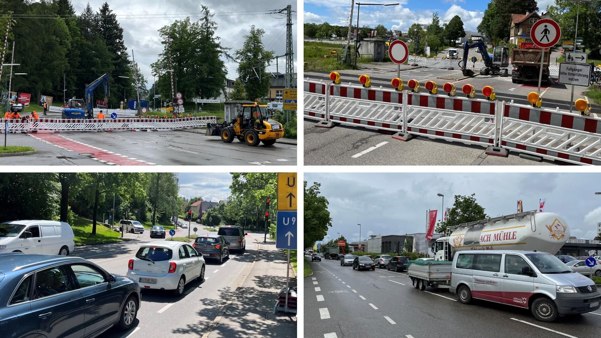 Gesperrter B32-Bahnübergang sorgt in Wangen für lange Staus